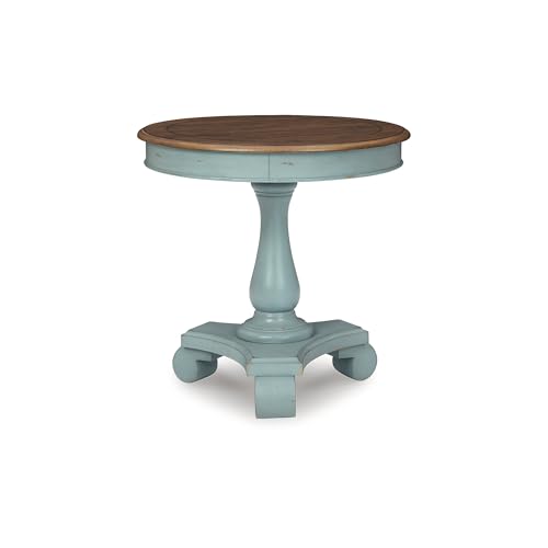 Signature Design by Ashley Mirimyn Farmhouse Round Accent Table, Teal & Brown