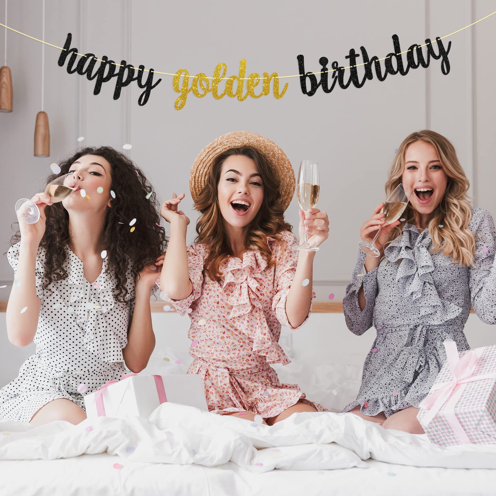 Dill-Dall Happy Golden Birthday Banner, Golden Birthday Party Decor, 5th, 21st, 24th, 25th, 28th, 30th, 50th 60th Birthday Decorations