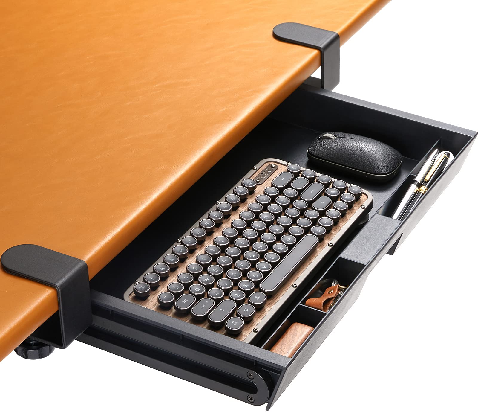 HUANUO Keyboard Drawer Under Desk - Clamp on Keyboard Drawer for Pen, Pencil and Other Office Essentials with Sturdy C Clamp Mount System for Office & Home