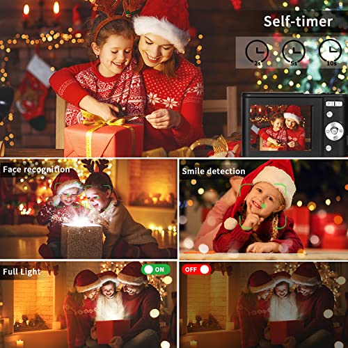 Digital Camera, FHD 48.0 MP Vlogging Camera Mini Camera Kids Camera Video Camera Pocket Camera with 32GB TF Card Autofocus 16X Digital Zoom, Compact Portable Camera for Kids Students Teenager-Black