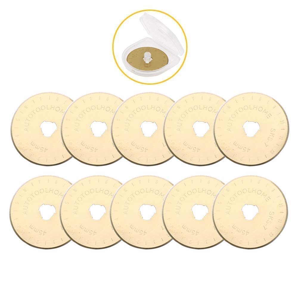 AUTOTOOLHOME 45mm Rotary Cutter Set with 10 Pack Titanium Rotary Blades Fabric Cutter SKS-7 Quilting Sewing Patchwork Tool