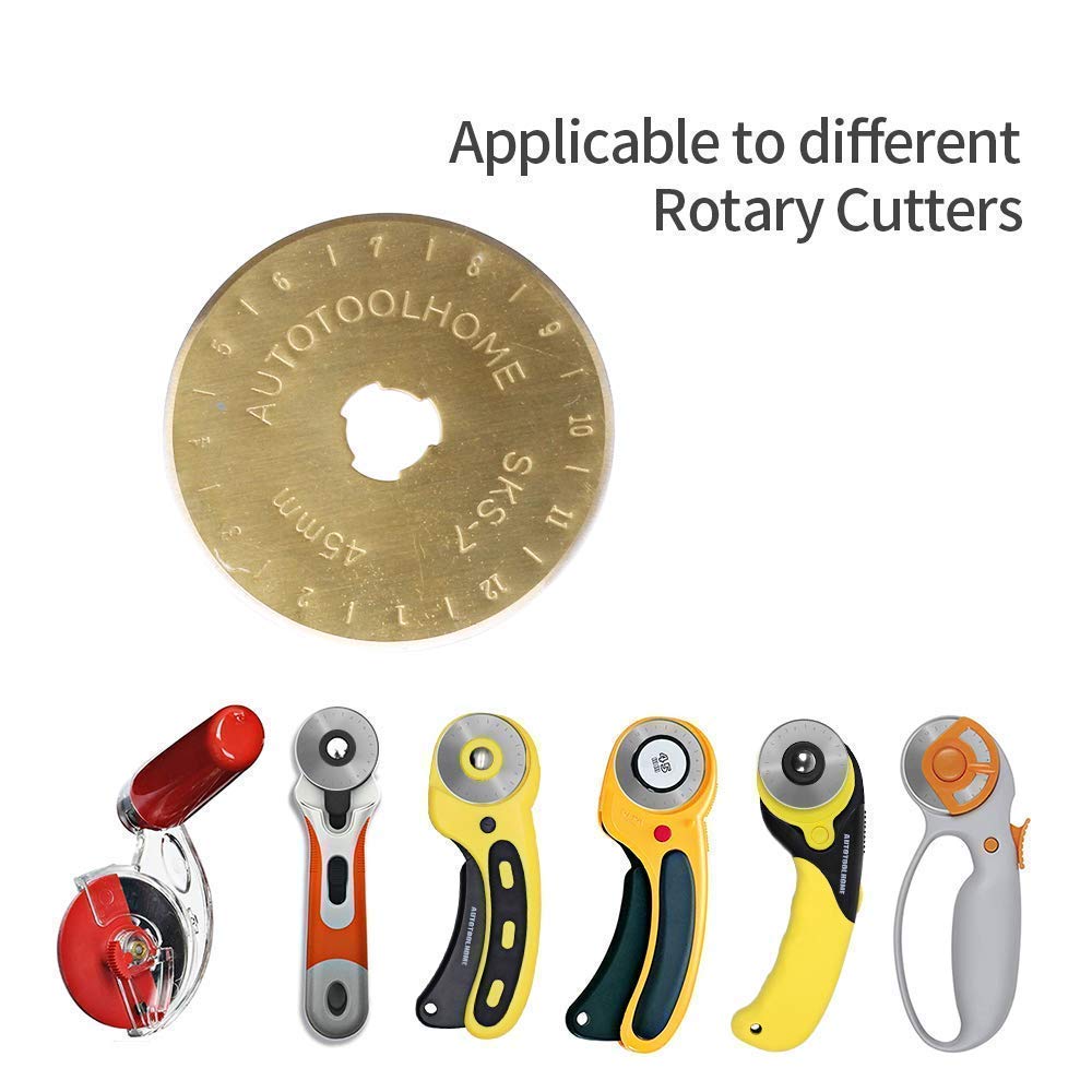 AUTOTOOLHOME 45mm Rotary Cutter Set with 10 Pack Titanium Rotary Blades Fabric Cutter SKS-7 Quilting Sewing Patchwork Tool