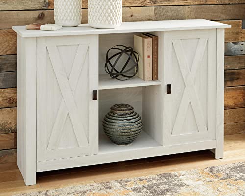 Signature Design by Ashley Turnley Farmhouse Accent Cabinet or TV Stand, Fits TVs up to 52", Whitewash