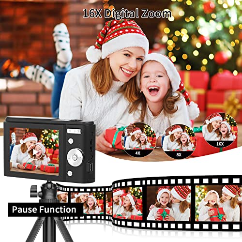 Digital Camera, FHD 48.0 MP Vlogging Camera Mini Camera Kids Camera Video Camera Pocket Camera with 32GB TF Card Autofocus 16X Digital Zoom, Compact Portable Camera for Kids Students Teenager-Black