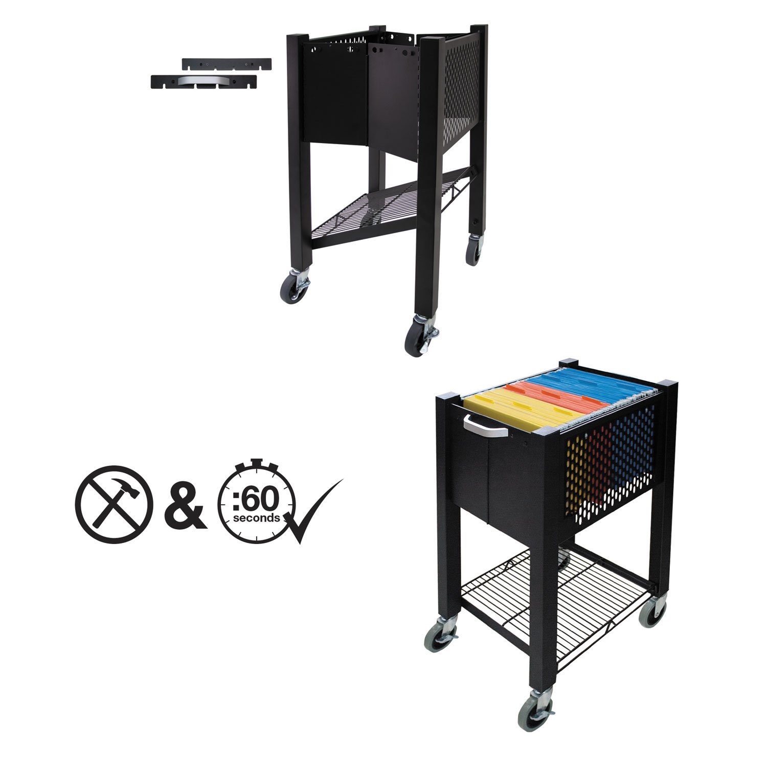 Vertiflex Products InstaCart Sidekick File Cart, 15.5" x 13.75" x 26.25", Black (VF53002)