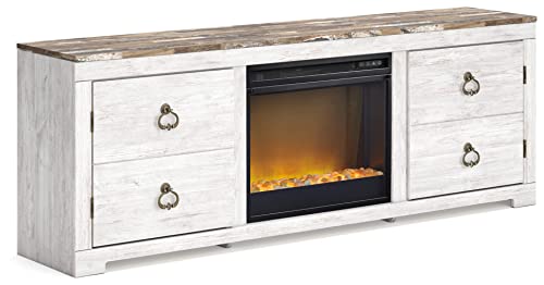 Signature Design by Ashley Willowton Farmhouse TV Stand with Fireplace Option for TVs up to 72", White