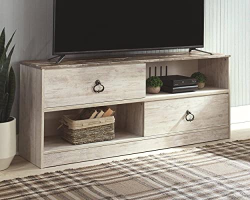 Signature Design by Ashley Willowton Farmhouse TV Stand Fits TVs up to 58”, Whitewash