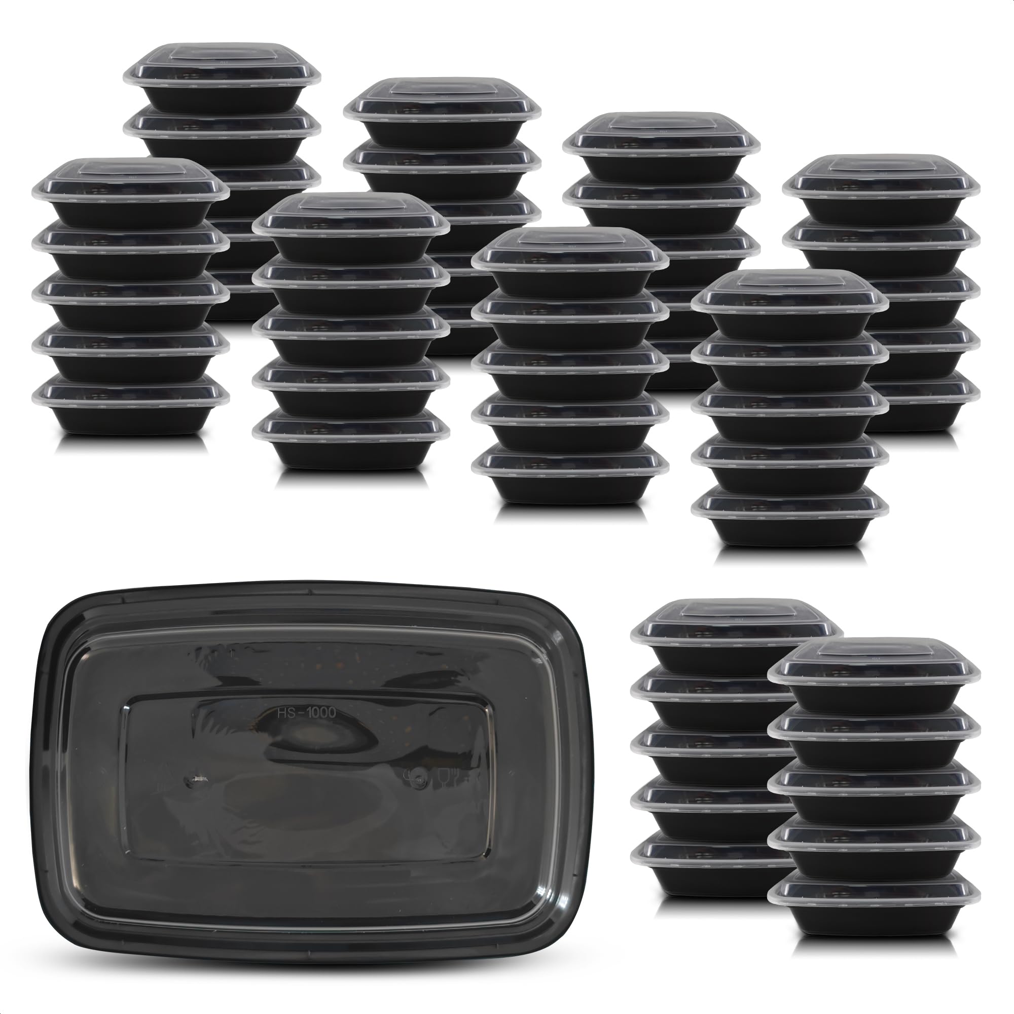 New Century, 50-Pack [32 oz] 1-Compartment Food Container - Rectangular Meal Prep Bento with Lid - Portable Lunch Box - Stackable - BPA Free - Freezer/Microwave/Dishwasher Safe - Reusable Storage