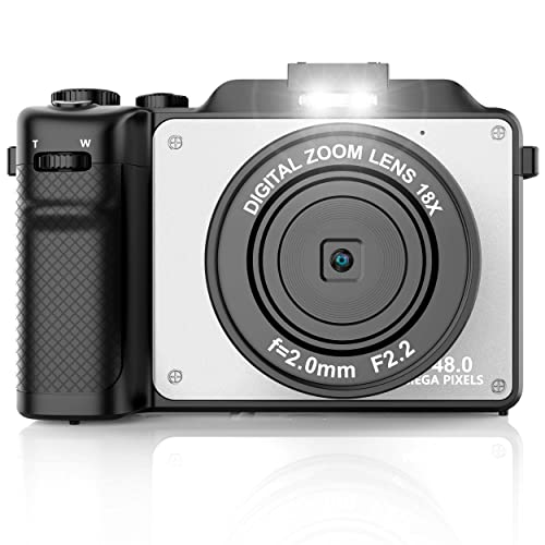Vlogging Camera, 4K 48MP Digital Camera with WiFi, Free 32G TF Card & Hand Strap, Autofocus & Anti-Shake, Built-in 7 Color Filters, Face Detect, 3'' IPS Screen, 140°Wide Angle, 18X Digital Zoom
