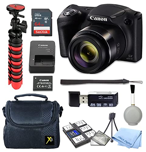 Canon PowerShot SX420 is Digital Camera (Black) with 64GB SD Memory Card + Accessory Bundle Rtech Cloth (CANSX420w64) (Renewed)