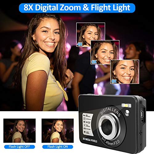 Digital Camera 30 Mega Pixels Student Camera Mini Camera 2.7 Inch HD 1080P Camera with 8X Digital Zoom Compact Camera