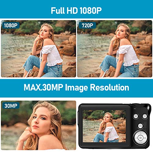 Digital Camera 30 Mega Pixels Student Camera Mini Camera 2.7 Inch HD 1080P Camera with 8X Digital Zoom Compact Camera