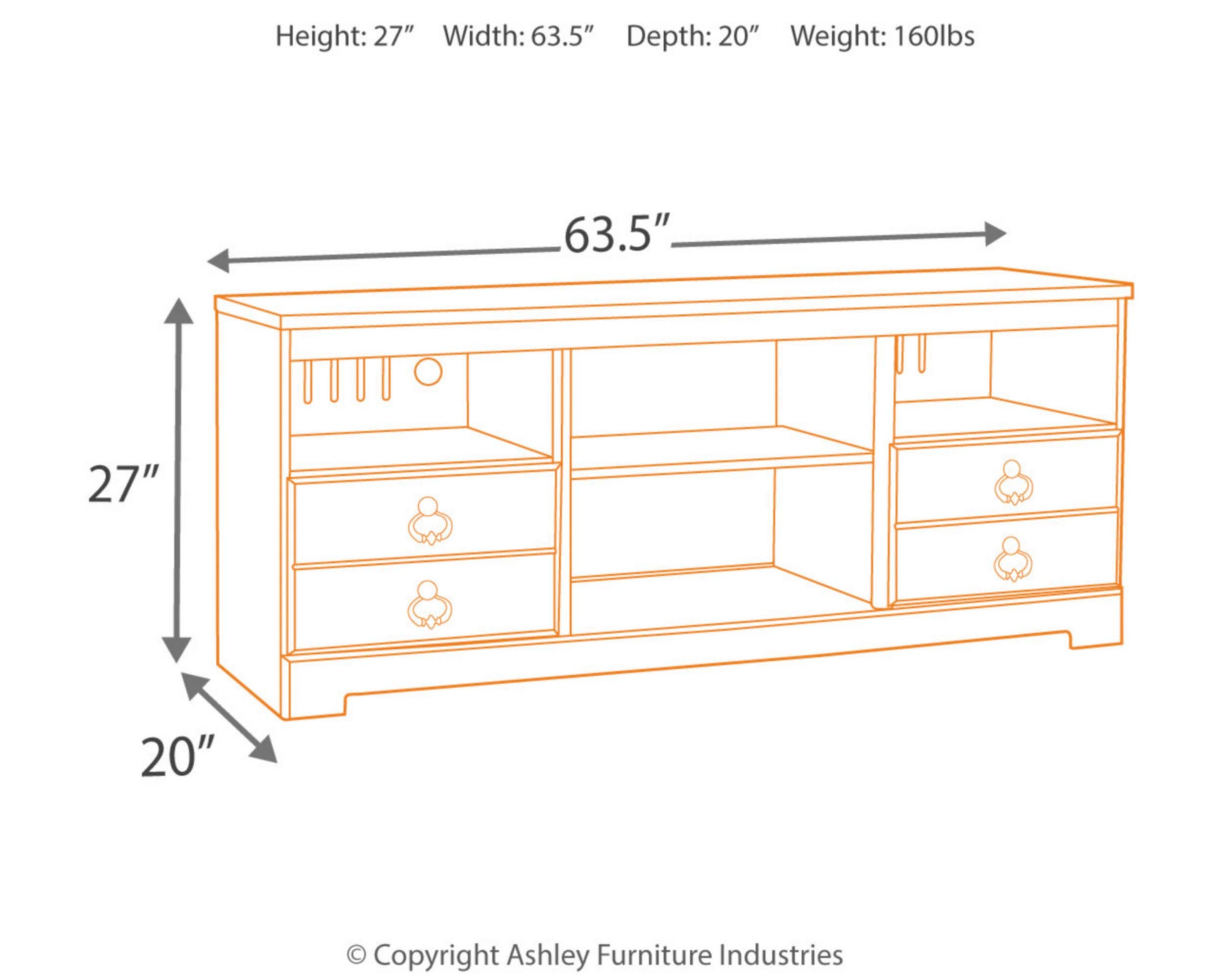 Signature Design by Ashley Willowton Farmhouse TV Stand With Fireplace Option Fits TVs up to 62" with 2 Drawers and 2 Storage Cubbies, Whitewash