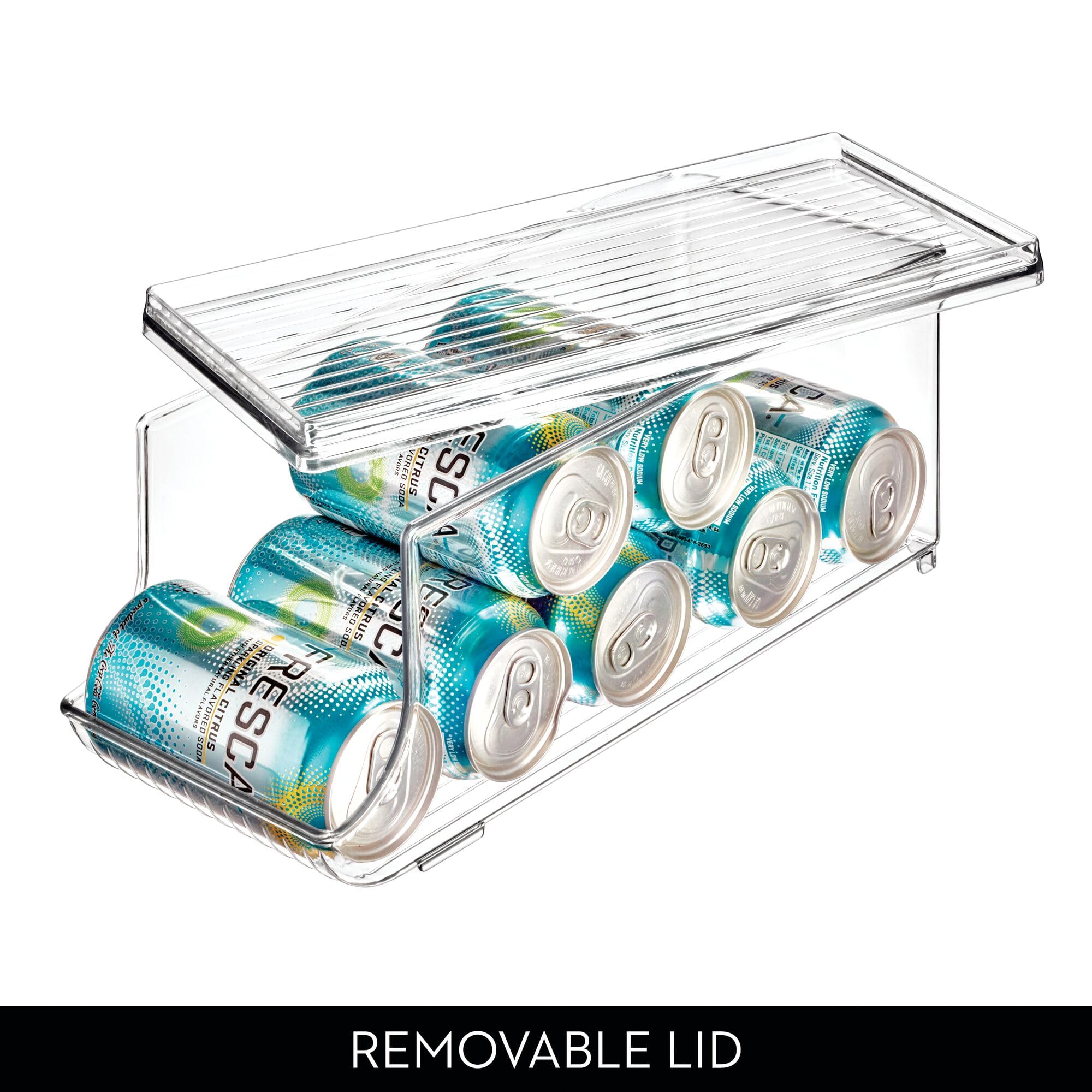 iDesign Plastic Food and Soda Can Lid for Refrigerator, Freezer, and Pantry for Organizing Tea, Pop, Beer, Water, BPA-Free, 13.75" x 5.75" x 5.75", Clear