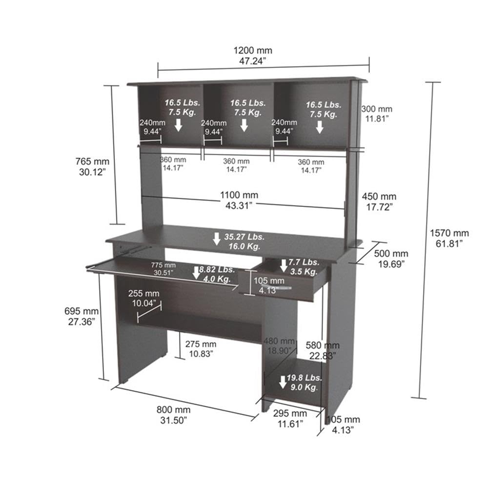 Inval Computer Workcenter with Hutch, Espresso-Wengue
