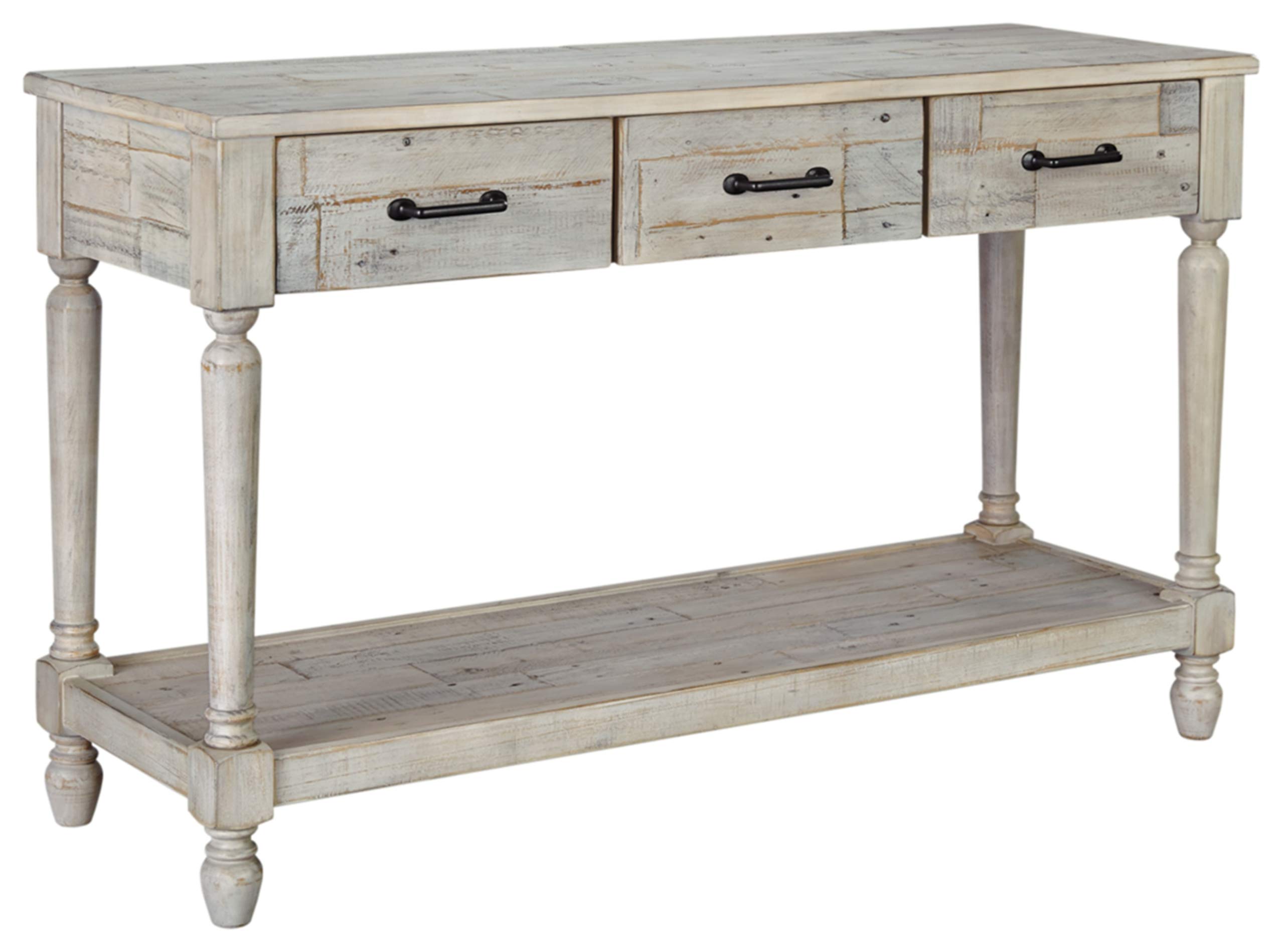 Signature Design by Ashley Shawnalore Farmhouse Solid Pine Wood Sofa Console Table, Whitewash