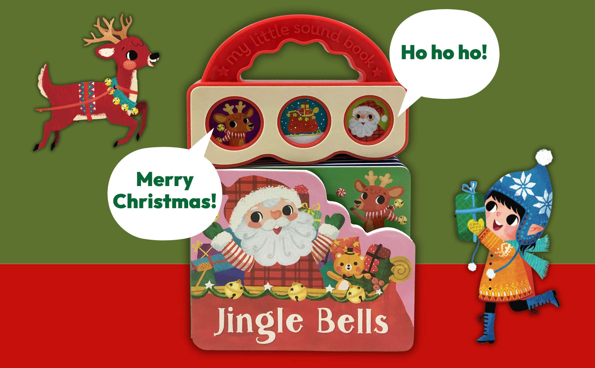 Jingle Bells 3-Button Sound Christmas Board Book for Babies and Toddlers