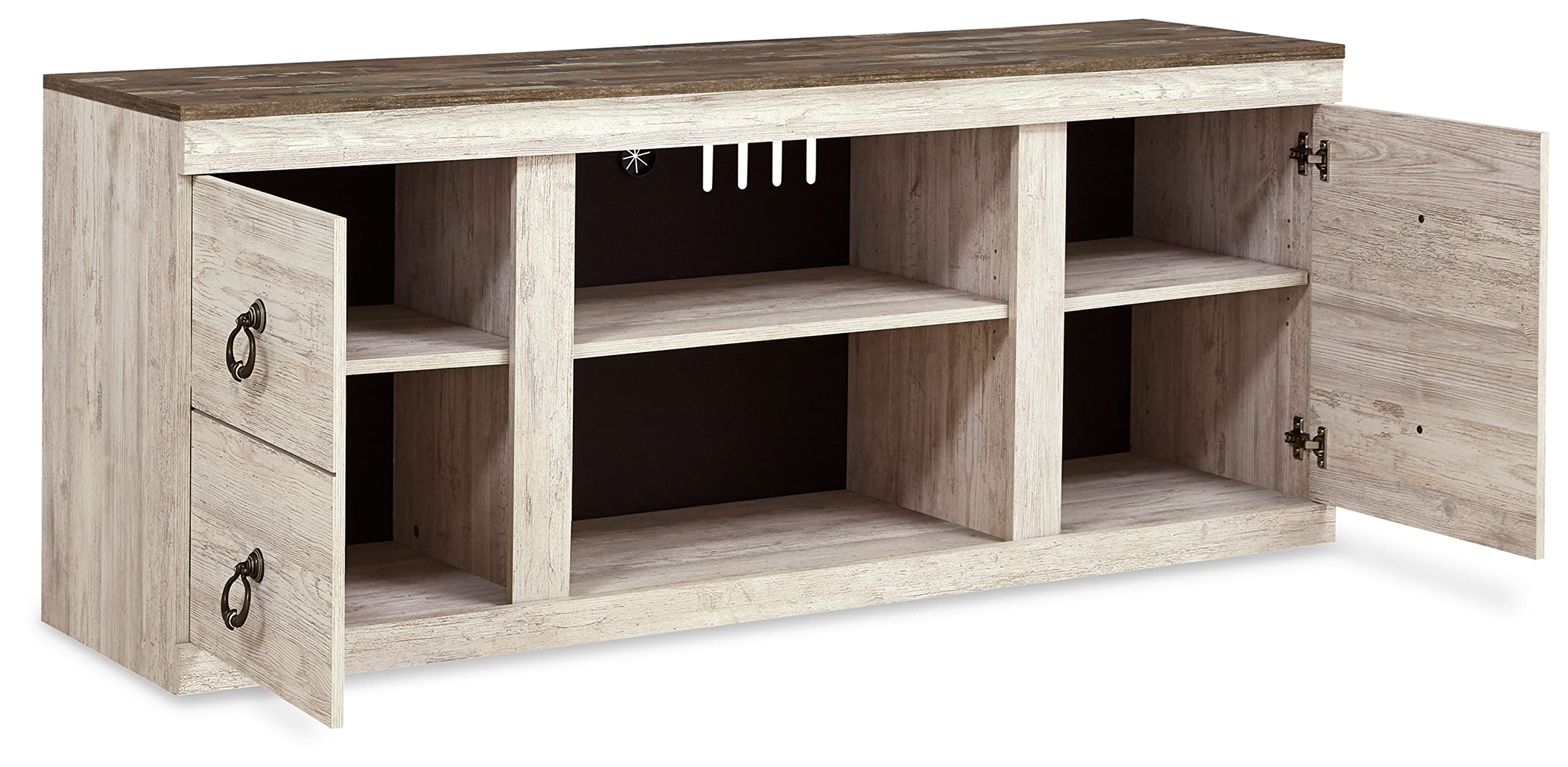 Signature Design by Ashley Willowton Shabby Chic Large TV Stand up to 60" with 3 Shelves and Fireplace Option, White