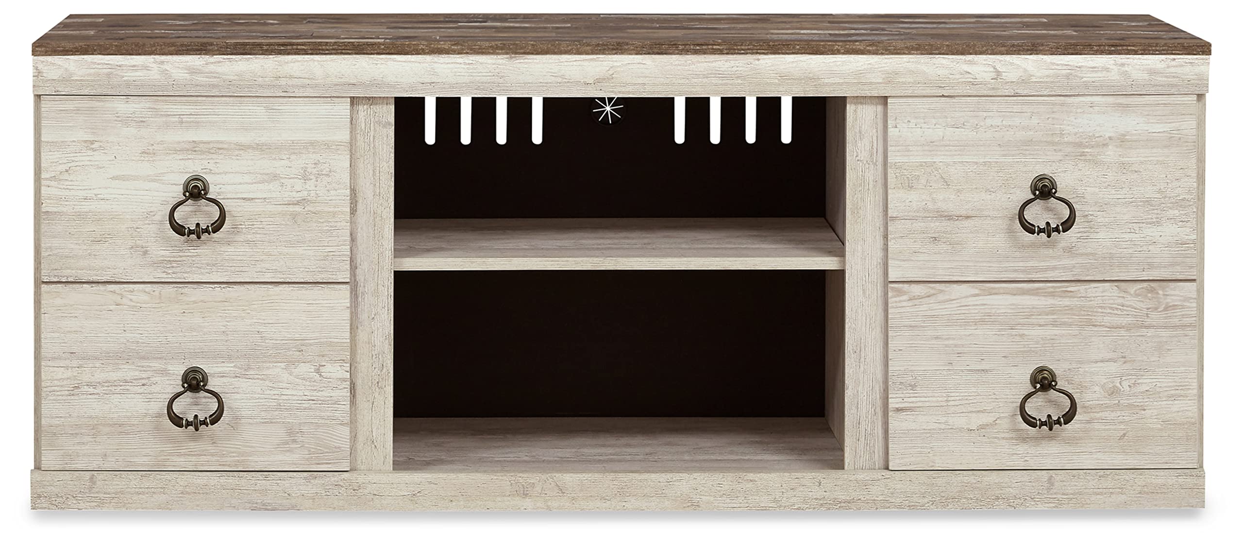 Signature Design by Ashley Willowton Shabby Chic Large TV Stand up to 60" with 3 Shelves and Fireplace Option, White