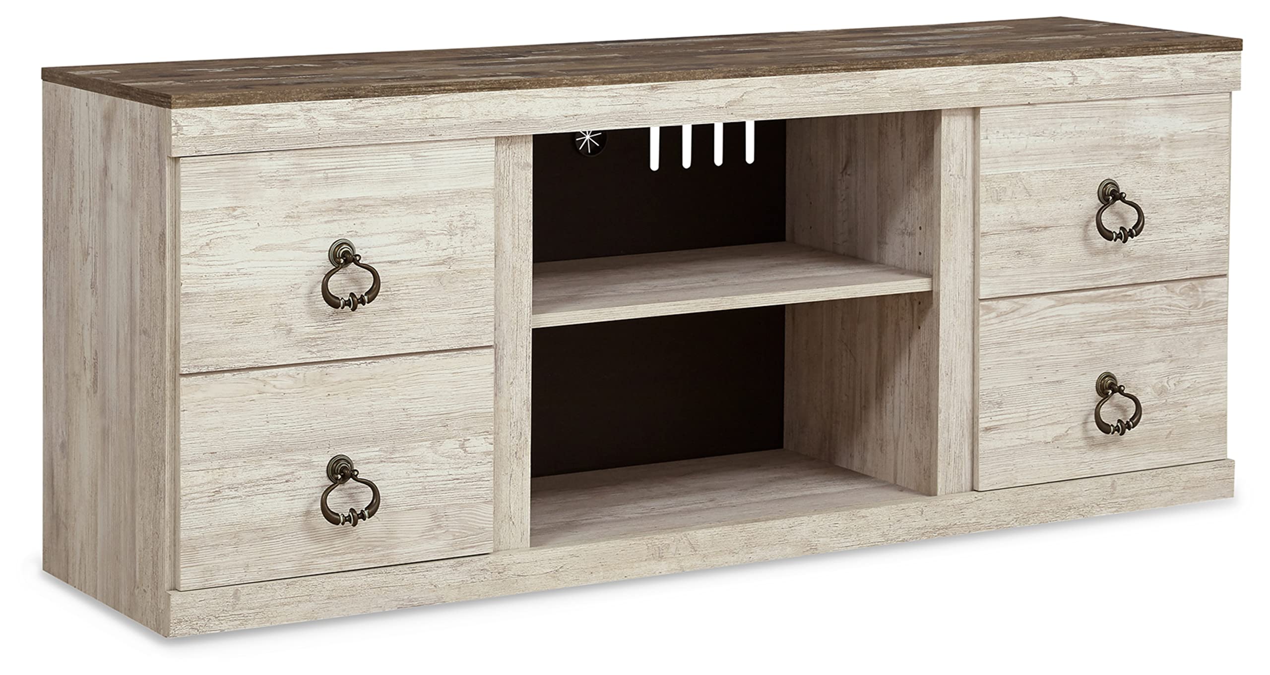 Signature Design by Ashley Willowton Shabby Chic Large TV Stand up to 60" with 3 Shelves and Fireplace Option, White