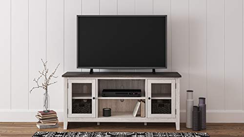 Signature Design by Ashley Dorrinson Farmhouse TV Stand with Fireplace Option, Fits TVs up to 58", Whitewash