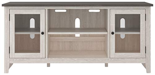 Signature Design by Ashley Dorrinson Farmhouse TV Stand with Fireplace Option, Fits TVs up to 58", Whitewash