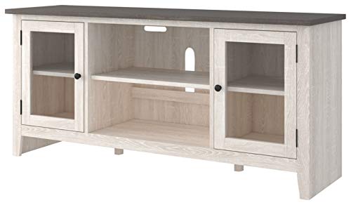 Signature Design by Ashley Dorrinson Farmhouse TV Stand with Fireplace Option, Fits TVs up to 58", Whitewash