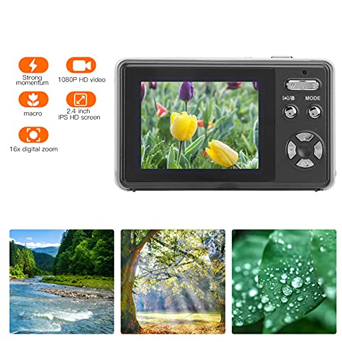 wendeekun Digital Camera, FHD 1080P 40MP Vlogging Camera with 16X Digital Zoom, 2.4 Inch IPS Screen Mini Video Camera, Portable Mini Cameras for Students, Teens, Kids, Adults, Beginners(Black)