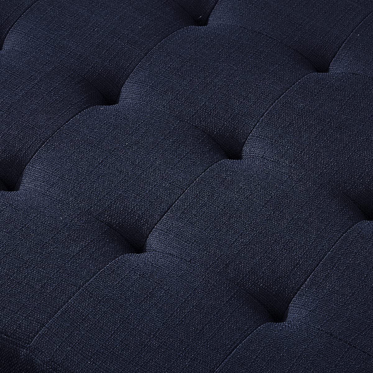 24KF Large Square Upholstered Tufted Linen Ottoman, Large Footrest Ottoman with Solid Wood Shelf- Navy Blue