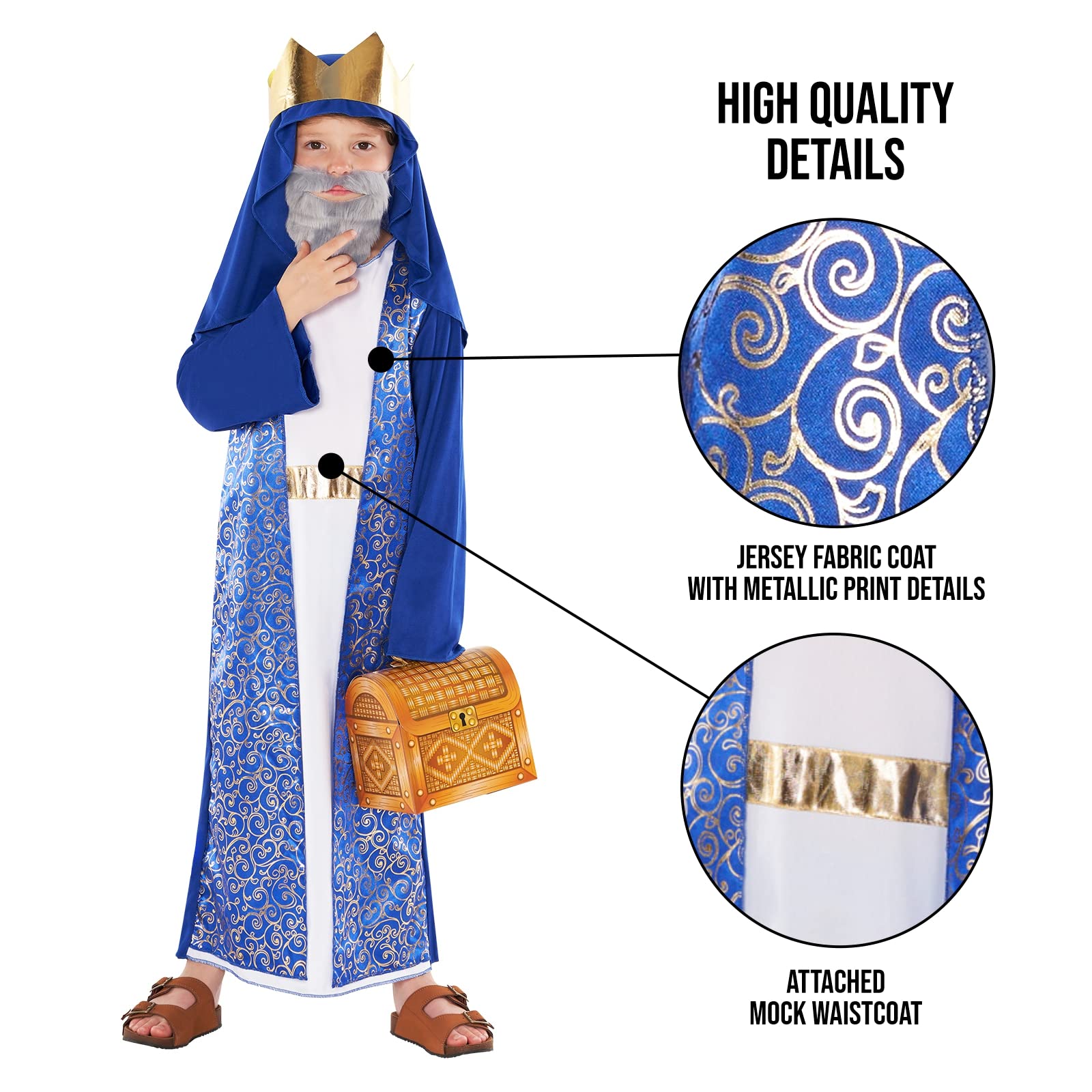 Morph 3 Wise Men Costume Kids, Biblical Nativity Costume, Catholic Saint Outfit, Three Kings Dress Up, 7-9 Years