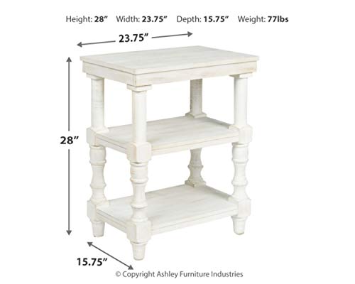 Signature Design by Ashley Dannerville Cottage Wood Accent Table with USB Plug Chargers, 28", White