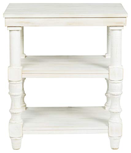 Signature Design by Ashley Dannerville Cottage Wood Accent Table with USB Plug Chargers, 28", White