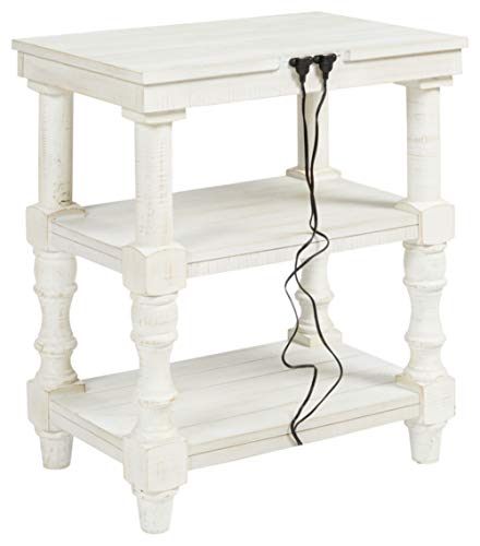 Signature Design by Ashley Dannerville Cottage Wood Accent Table with USB Plug Chargers, 28", White