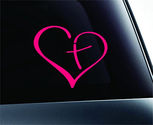 ExpressDecor Heart with Cross Bible Christian Symbol Decal Funny Car Truck Sticker Window (Pink)