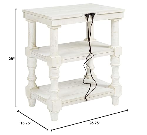 Signature Design by Ashley Dannerville Cottage Wood Accent Table with USB Plug Chargers, 28", White