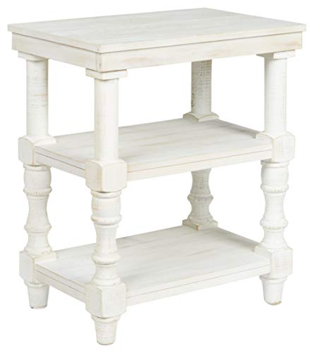Signature Design by Ashley Dannerville Cottage Wood Accent Table with USB Plug Chargers, 28", White