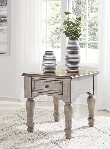Signature Design by Ashley Lodenbay Classic Farmhouse End Table with 1 Drawer, Antique Gray & Brown