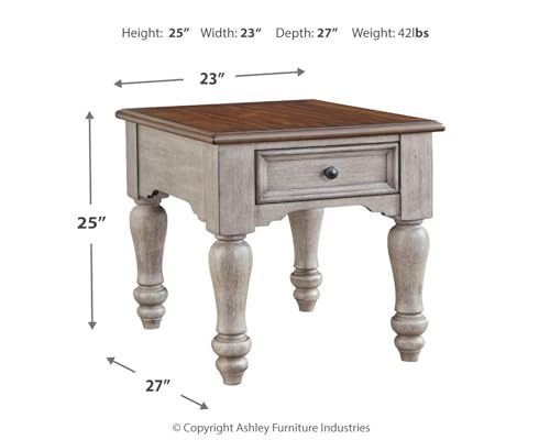 Signature Design by Ashley Lodenbay Classic Farmhouse End Table with 1 Drawer, Antique Gray & Brown