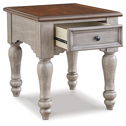 Signature Design by Ashley Lodenbay Classic Farmhouse End Table with 1 Drawer, Antique Gray & Brown