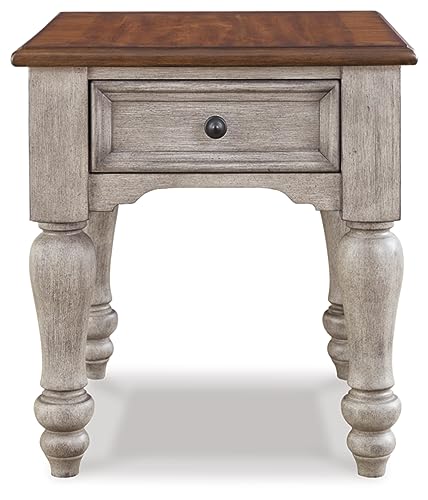 Signature Design by Ashley Lodenbay Classic Farmhouse End Table with 1 Drawer, Antique Gray & Brown