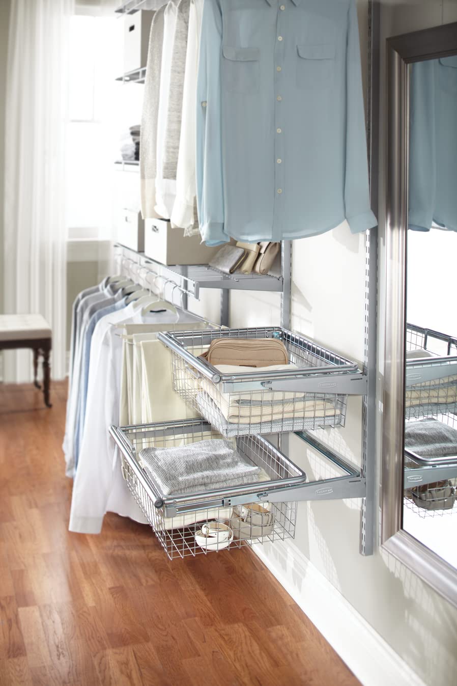 Rubbermaid Configurations Sliding Basket for Closet Drawer Organization, Sturdy Slide Out Basket, Titanium