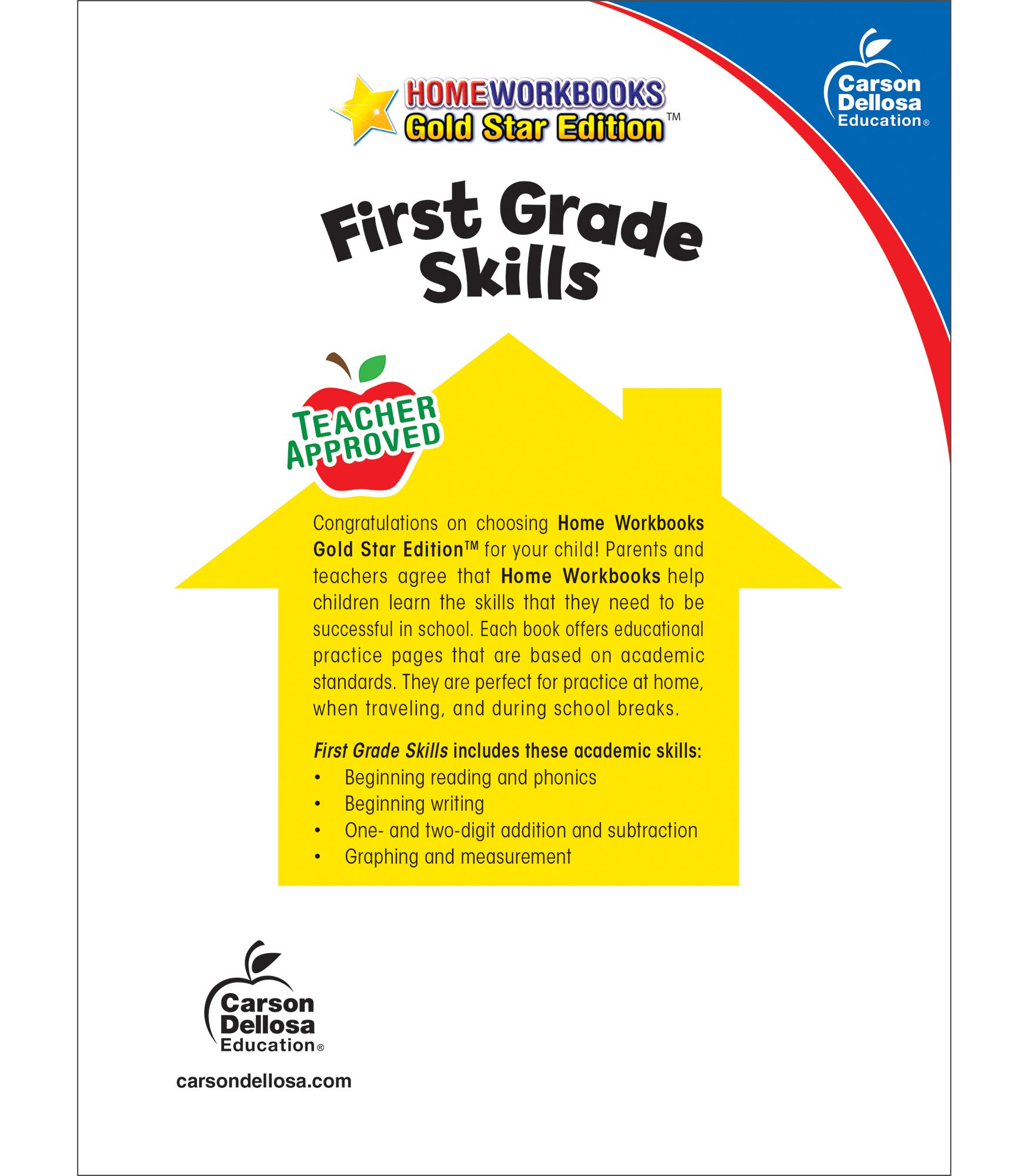 Carson Dellosa First Grade Skills Workbook―Grade 1 Reading, Addition, Subtraction, Graphing, Measuring, Phonics, Writing Skills Practice With Stickers (64 pgs) (Home Workbooks)
