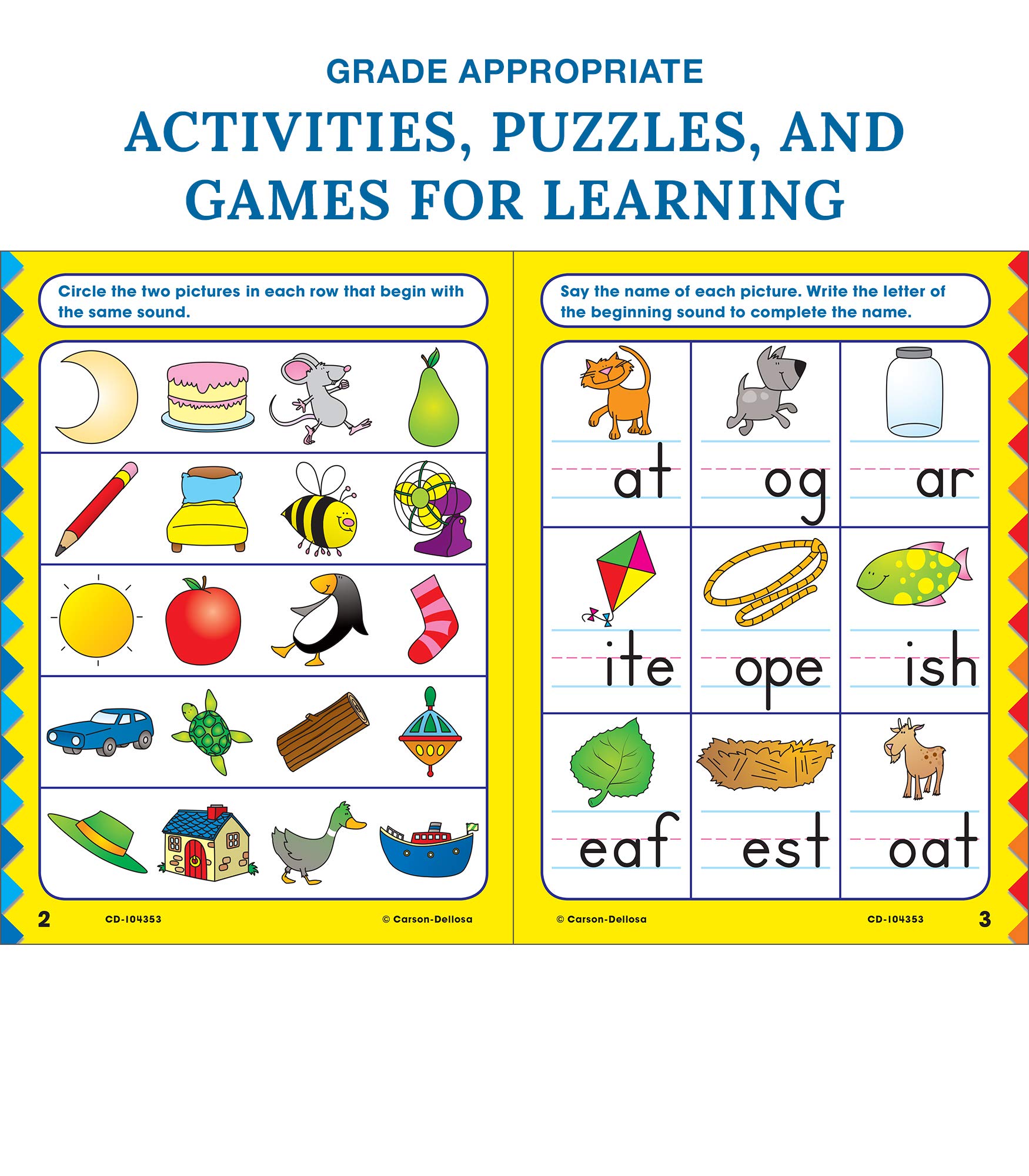 Carson Dellosa First Grade Skills Workbook―Grade 1 Reading, Addition, Subtraction, Graphing, Measuring, Phonics, Writing Skills Practice With Stickers (64 pgs) (Home Workbooks)