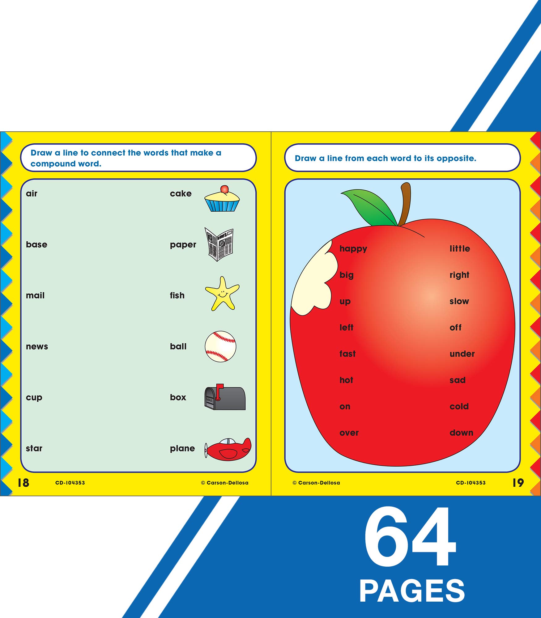 Carson Dellosa First Grade Skills Workbook―Grade 1 Reading, Addition, Subtraction, Graphing, Measuring, Phonics, Writing Skills Practice With Stickers (64 pgs) (Home Workbooks)
