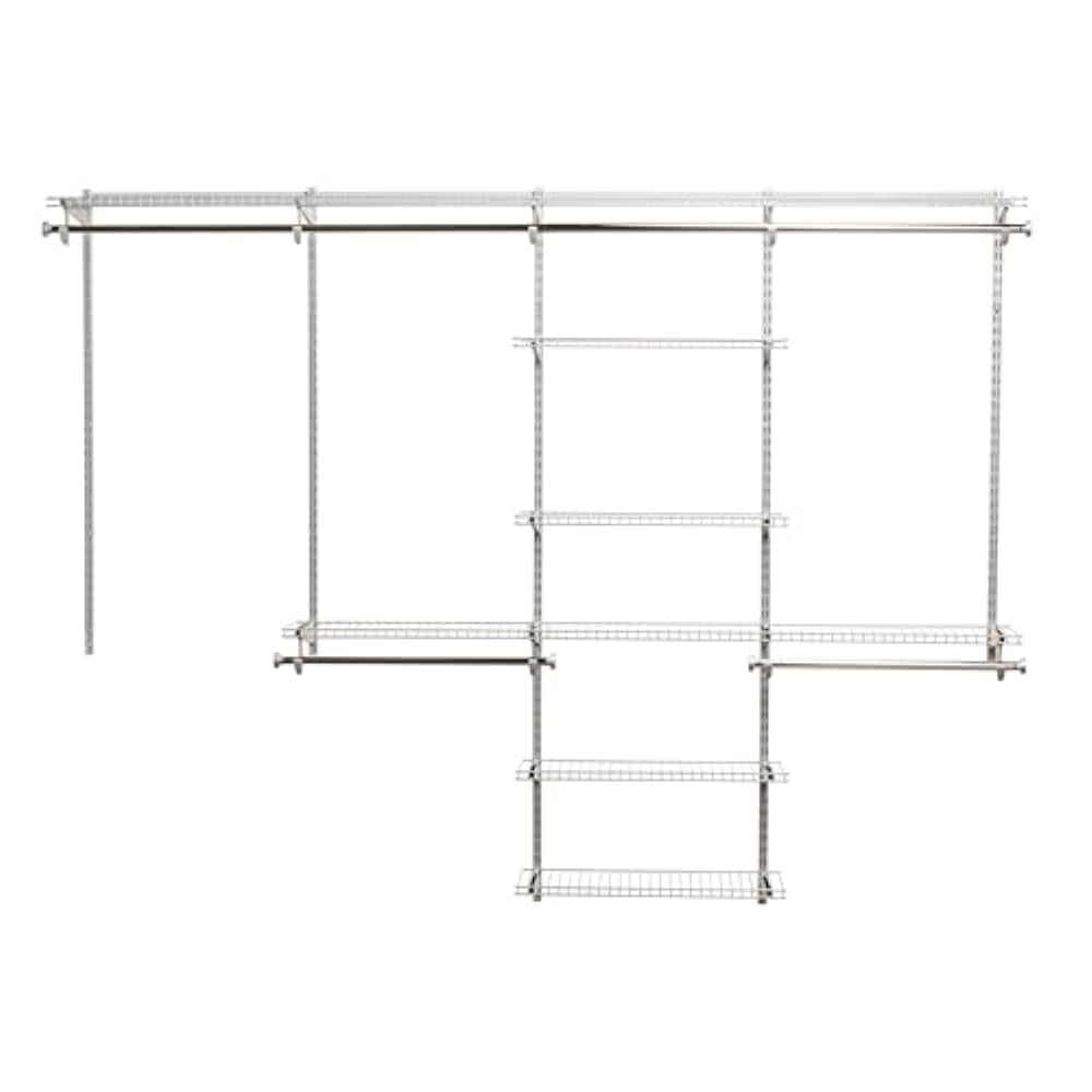 Rubbermaid Configurations Deluxe Closet Kit, Titanium, 4-8 Ft., Wire Shelving Kit with Expandable Shelving and Telescoping Rods, Custom Closet Organization System, Easy Installation
