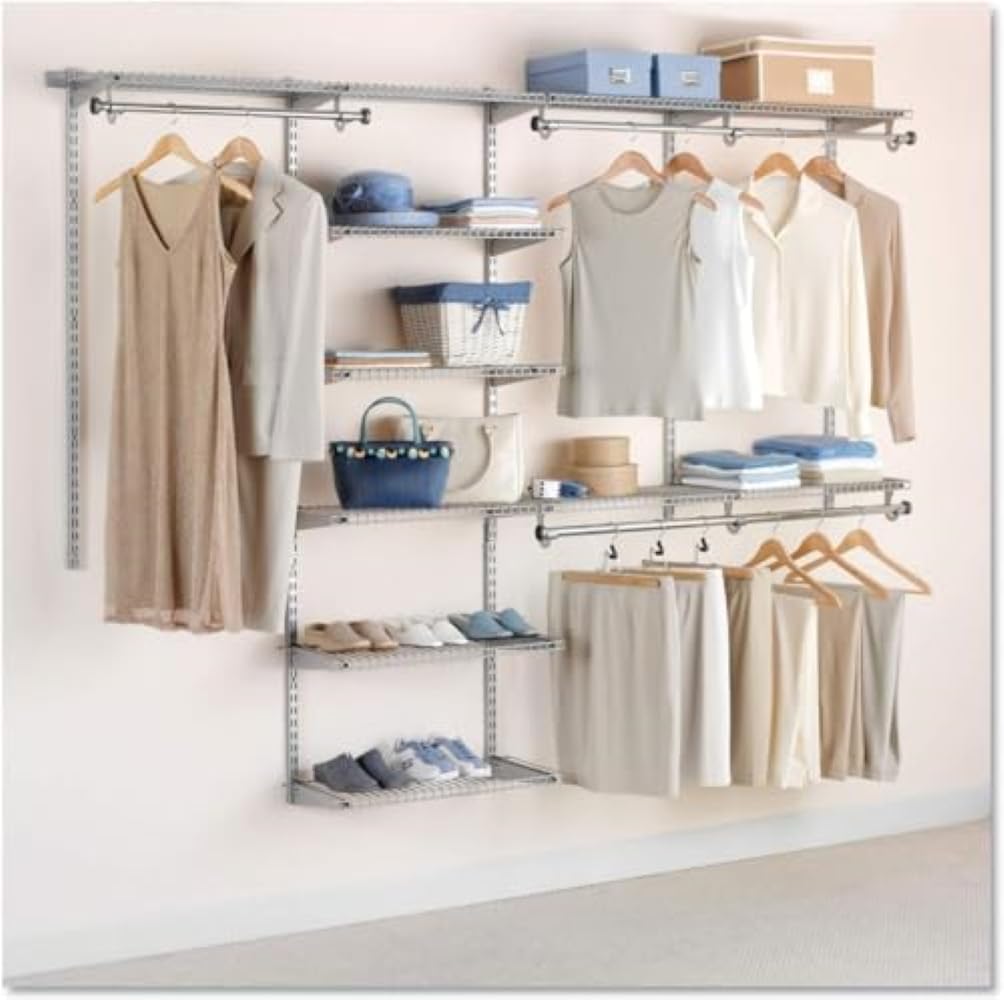 Rubbermaid Configurations Deluxe Closet Kit, Titanium, 4-8 Ft., Wire Shelving Kit with Expandable Shelving and Telescoping Rods, Custom Closet Organization System, Easy Installation