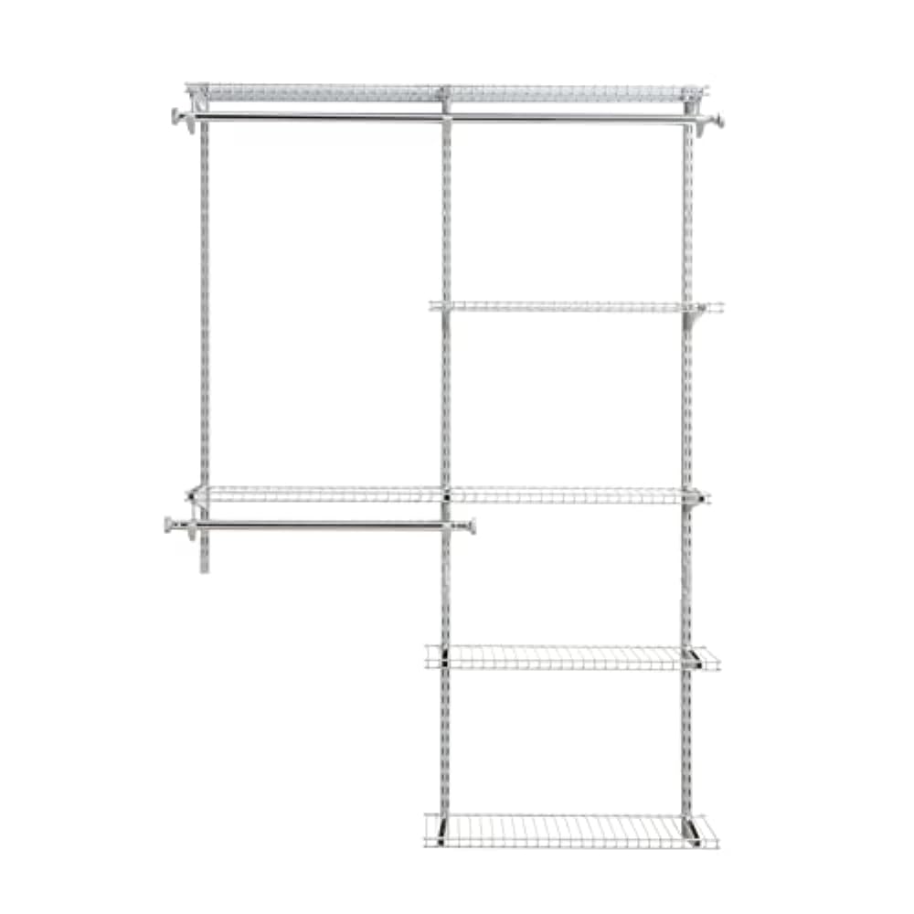 Rubbermaid Configurations Deluxe Closet Kit, Titanium, 4-8 Ft., Wire Shelving Kit with Expandable Shelving and Telescoping Rods, Custom Closet Organization System, Easy Installation