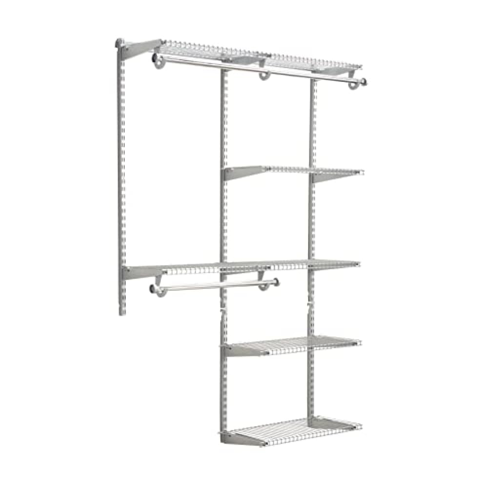 Rubbermaid Configurations Deluxe Closet Kit, Titanium, 4-8 Ft., Wire Shelving Kit with Expandable Shelving and Telescoping Rods, Custom Closet Organization System, Easy Installation