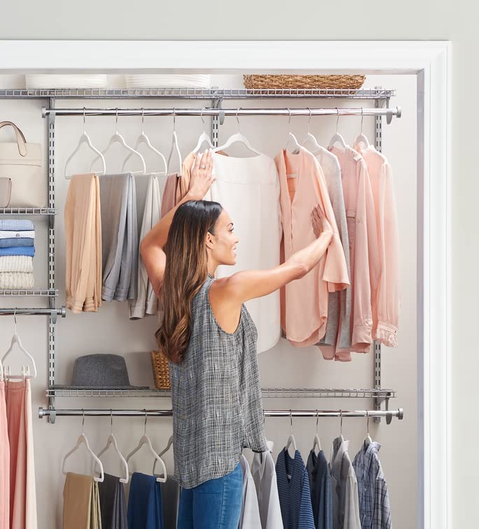 Rubbermaid Configurations Deluxe Closet Kit, Titanium, 4-8 Ft., Wire Shelving Kit with Expandable Shelving and Telescoping Rods, Custom Closet Organization System, Easy Installation