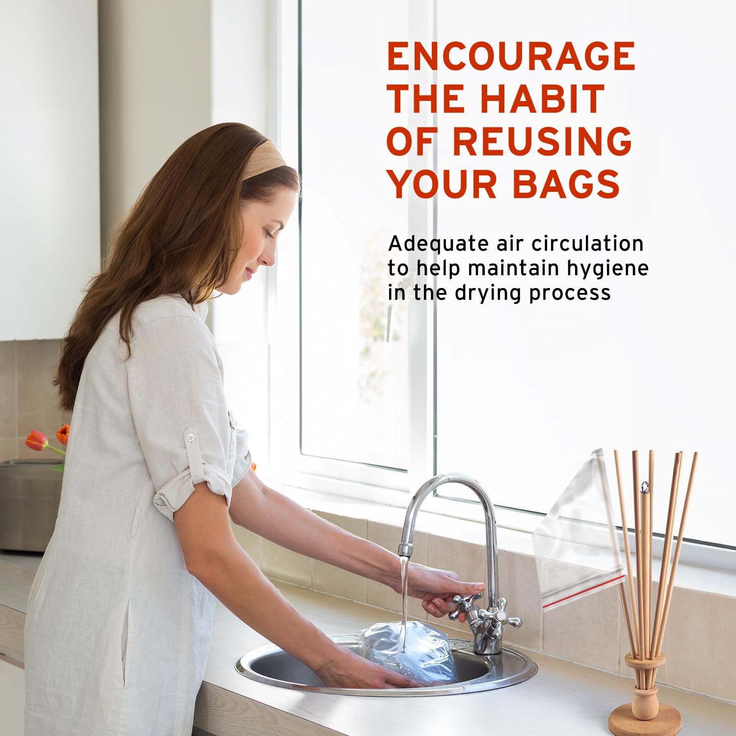 FloWorks Design Plastic Bag and Bottle Dryer - Patented; Multi-Purpose Drying Rack Saves Money and the Planet. Folds for Easy Storage